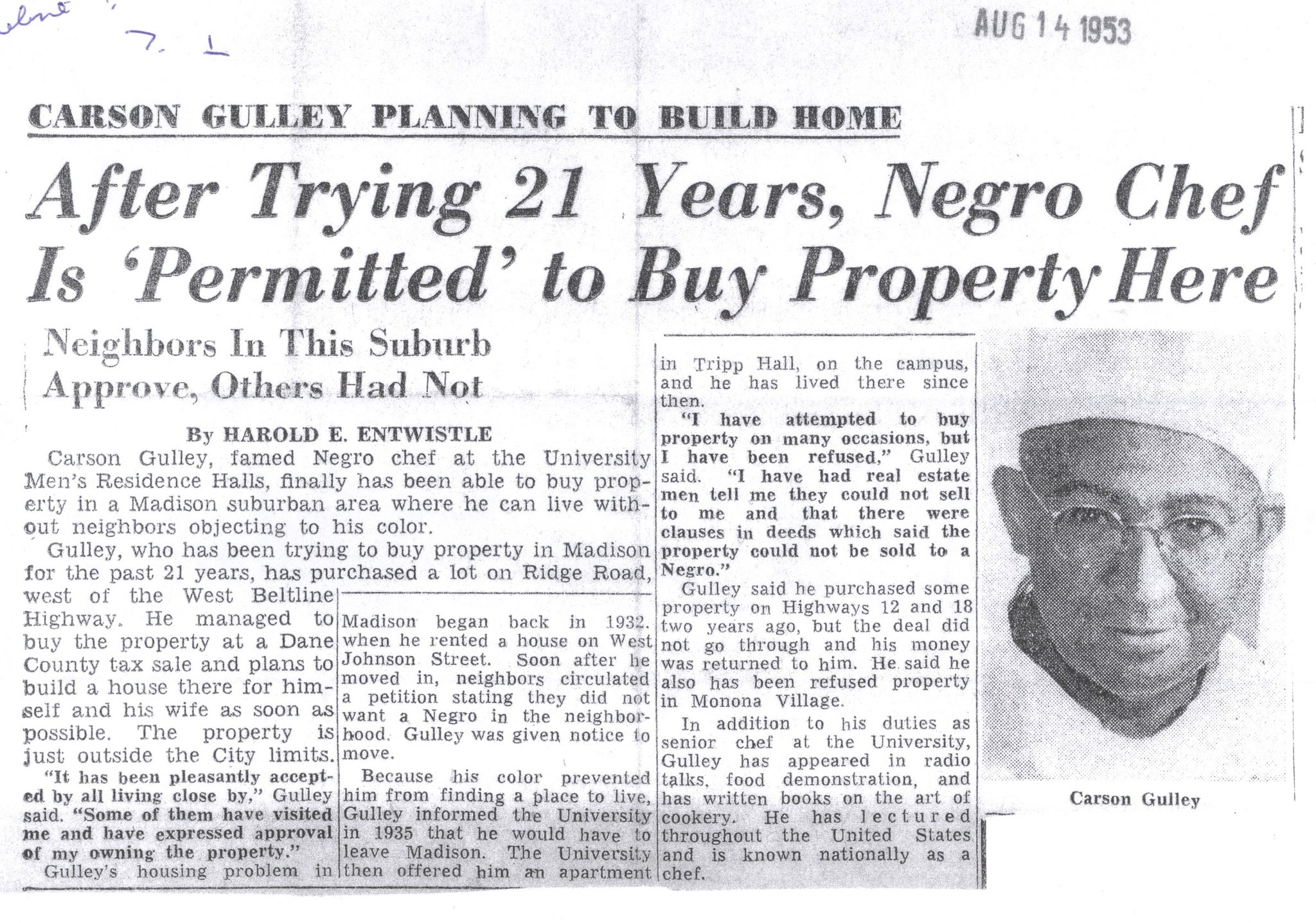 Carson Gulley was more than the maker of fudge bottom pie at UW-Madison ...