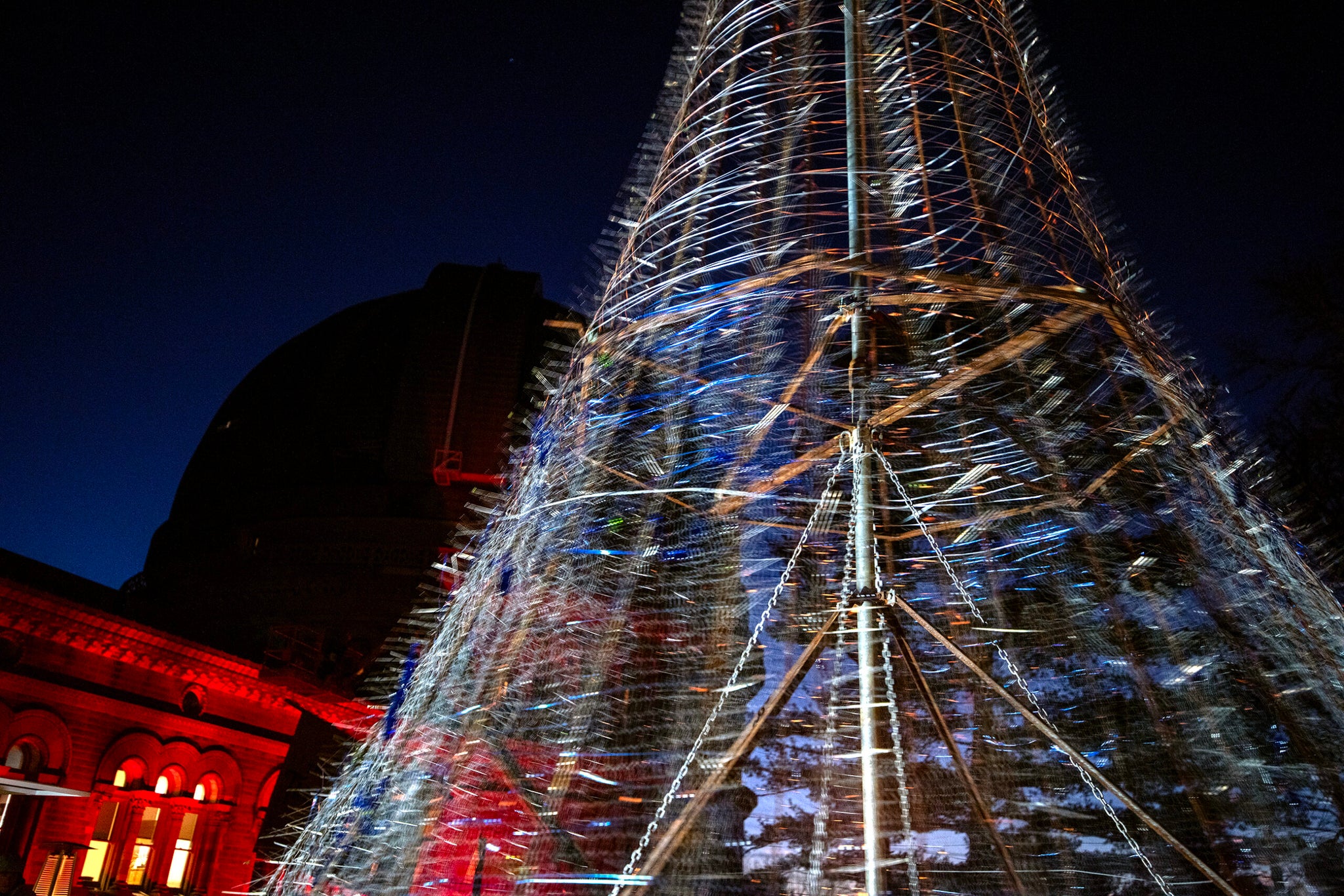 Visitors add glass to a 36-foot Christmas tree at Yerkes Observatory - WPR